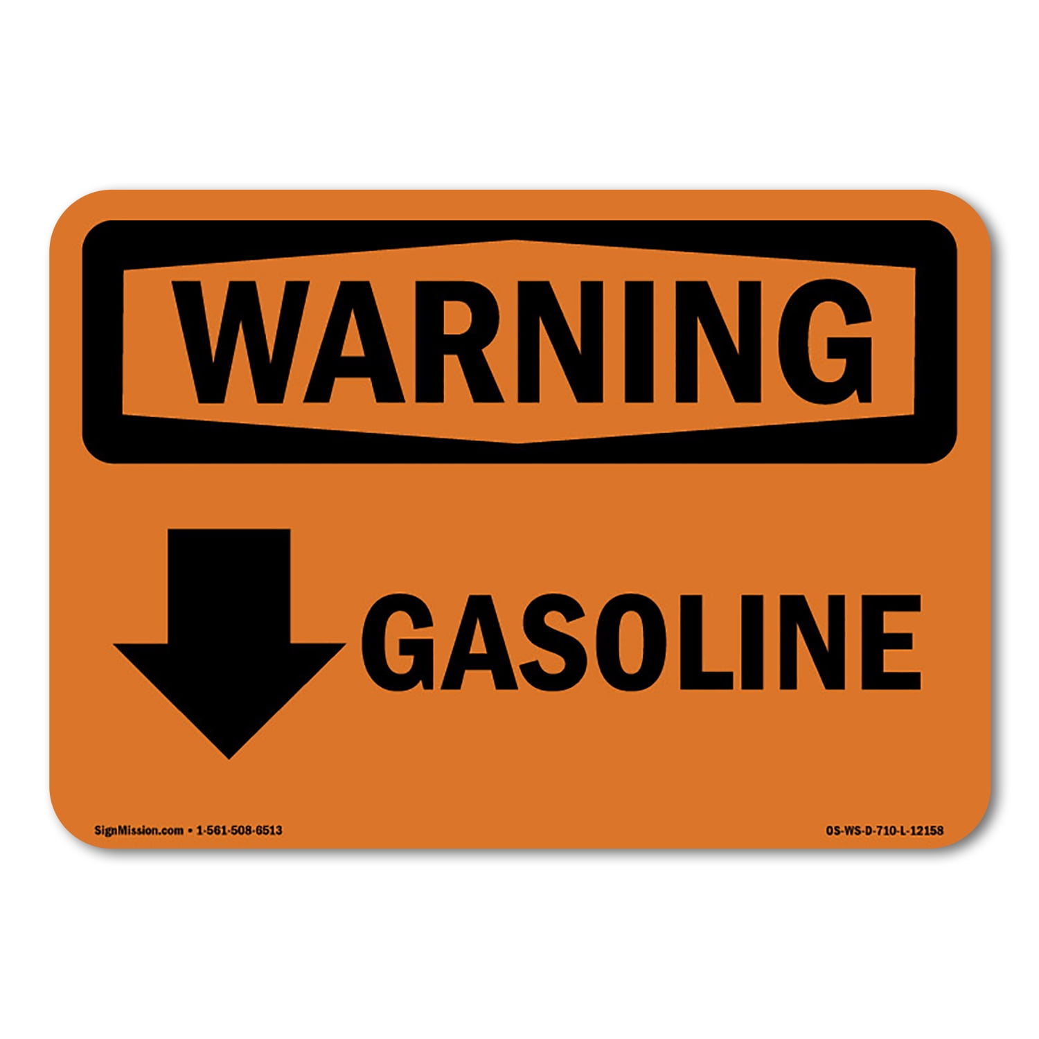 OSHA WARNING Sign - Gasoline [Down Arrow] With Symbol | Decal | Protect ...