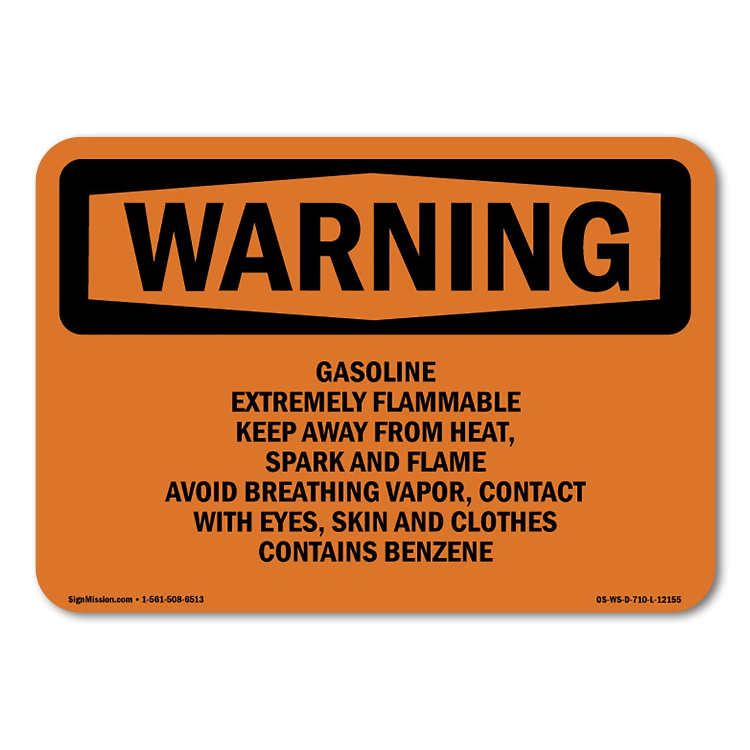 OSHA WARNING Sign - Gasoline Extremely Flammable Keep Away From ...