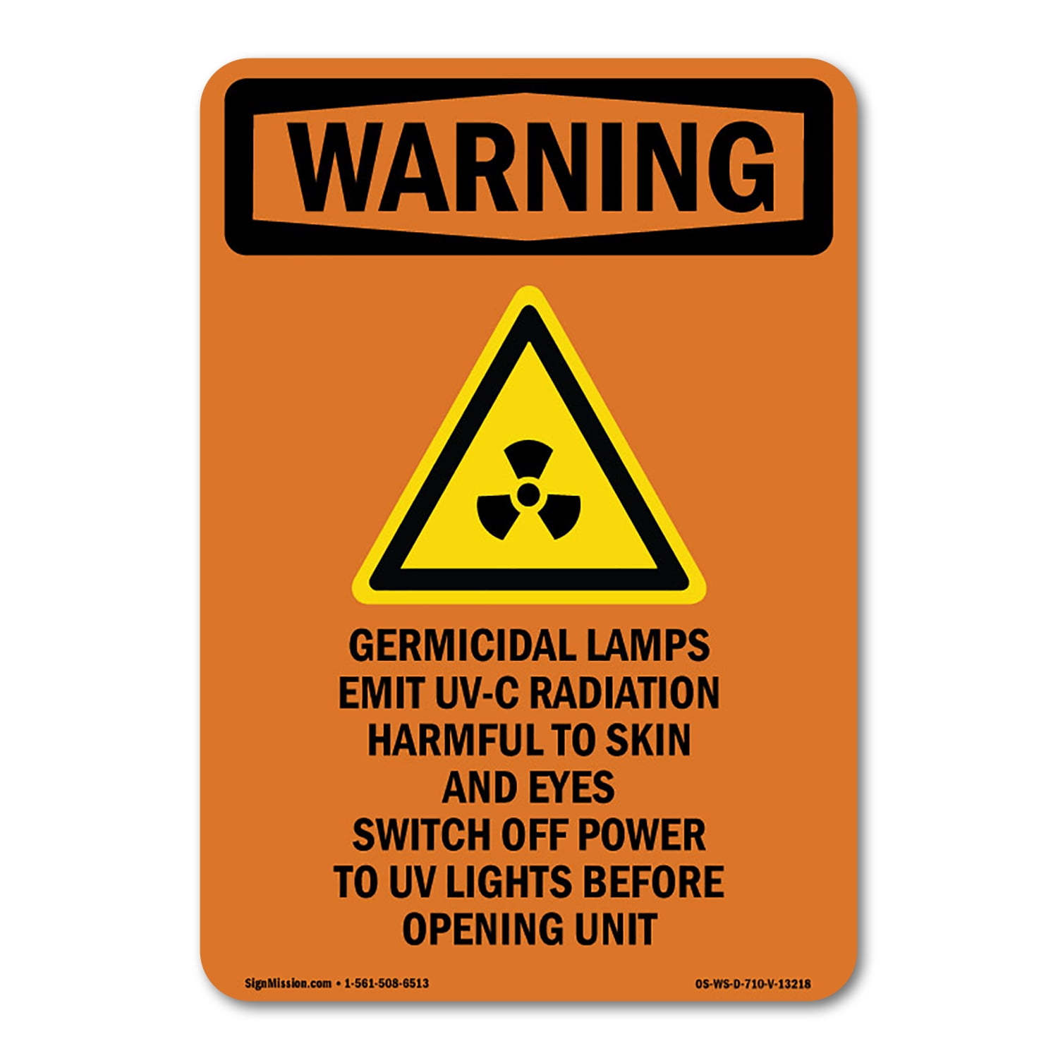 OSHA WARNING Sign - Germicidal Lamps Emit With Symbol | Peel And Stick ...