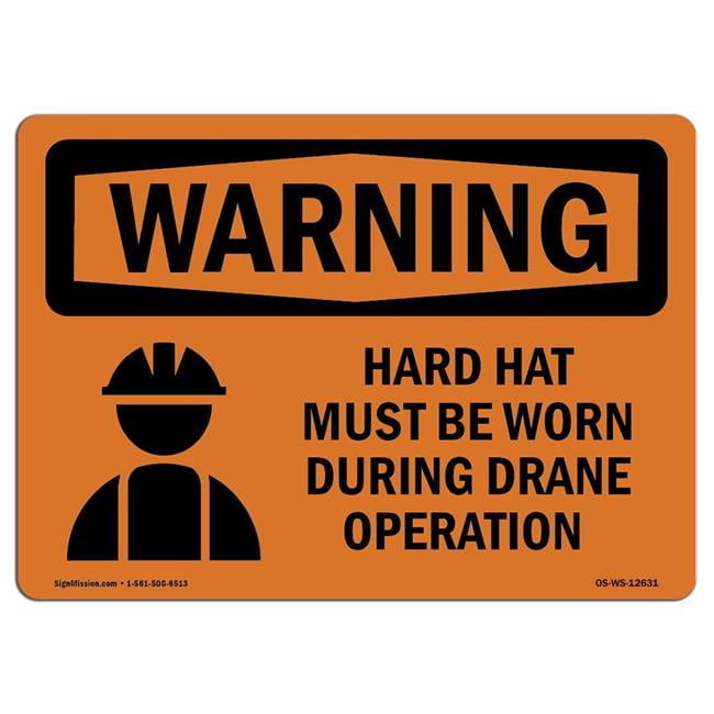 SignMission 10 x 14 in. OSHA Warning Sign - Hard Hat Worn During Crane ...