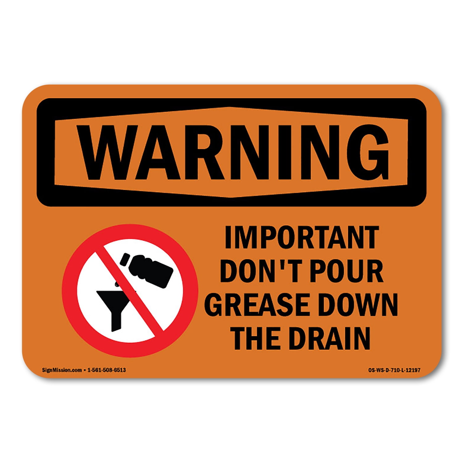 OSHA WARNING Sign - Important Don't Pour Grease With Symbol | Plastic ...