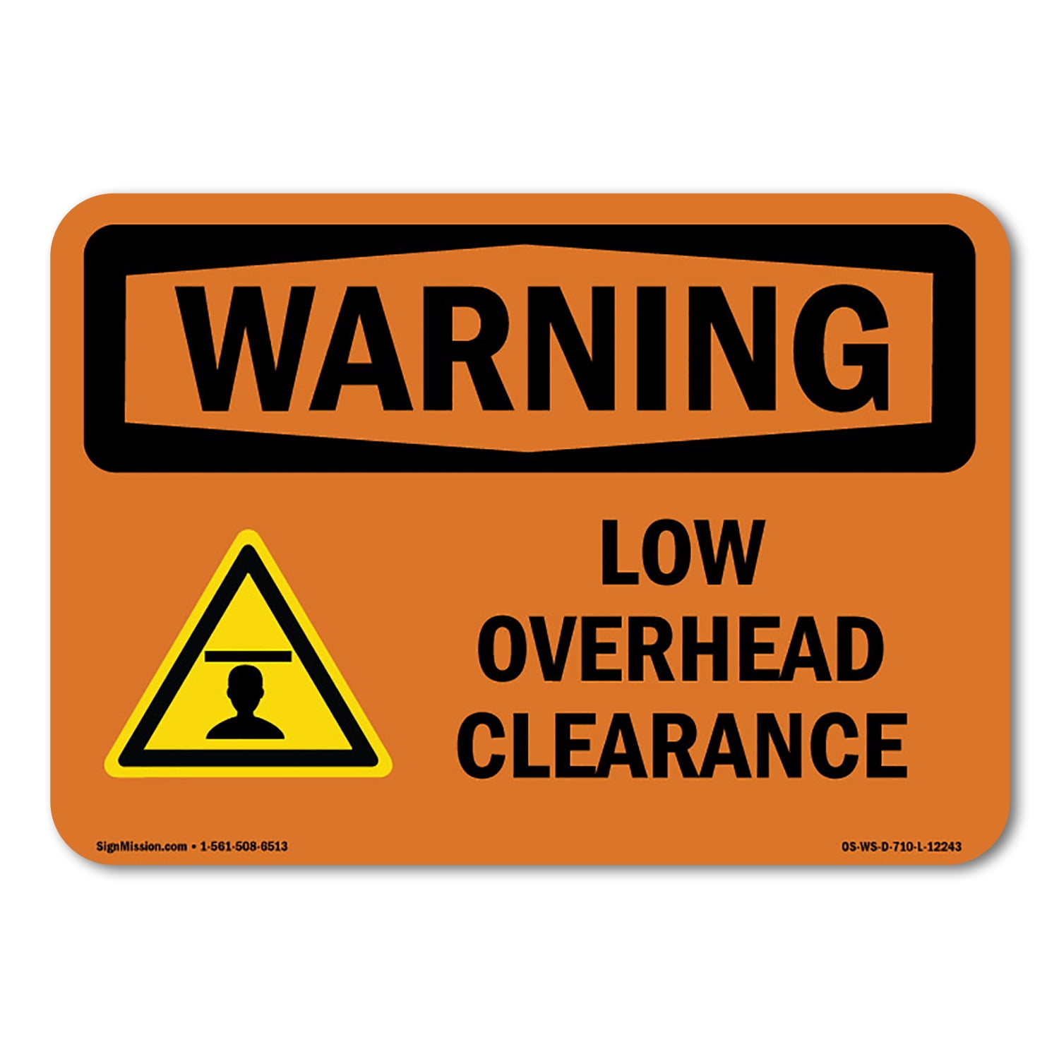 OSHA WARNING Sign - Low Overhead Clearance With Symbol | Plastic Sign ...