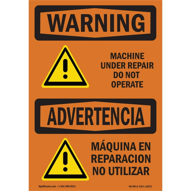 OSHA WARNING Sign - Machine Under Repair Not Operate Bilingual | Decal ...