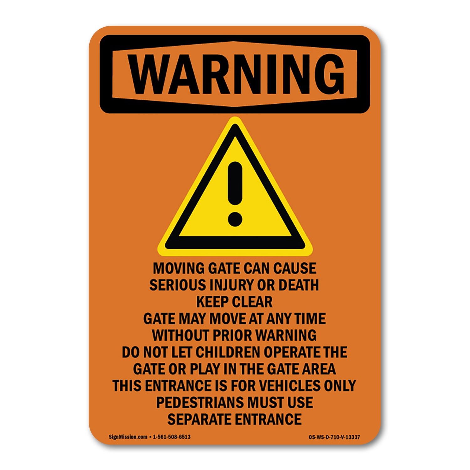 OSHA WARNING Sign - Moving Gate Can Cause With Symbol | Decal | Protect ...