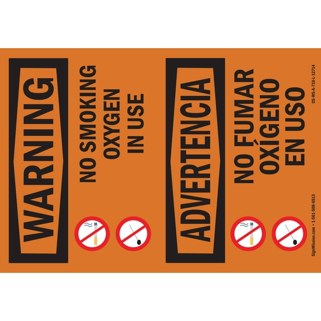 OSHA WARNING Sign - No Smoking Oxygen In Use Bilingual | Decal ...