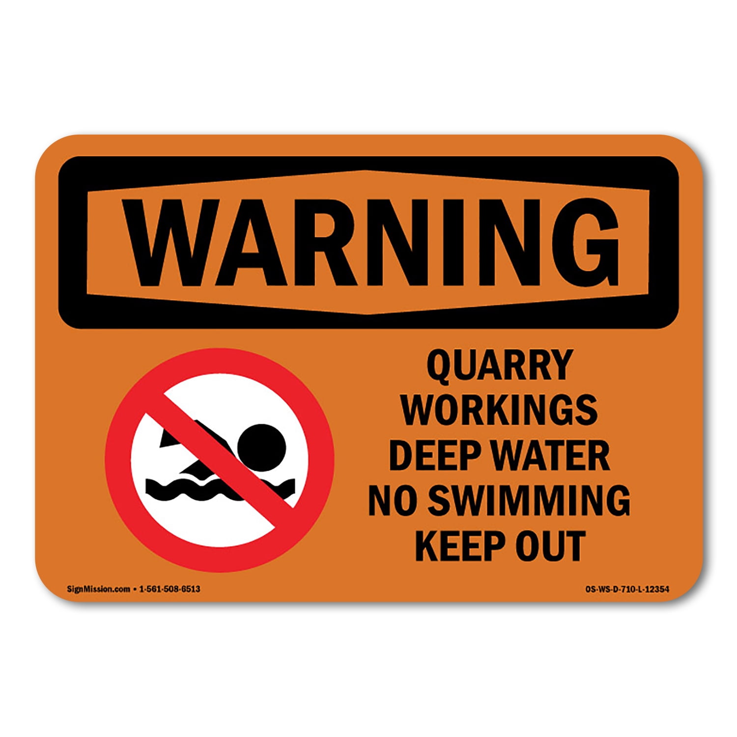 OSHA WARNING Sign - Quarry Workings Deep Water No With Symbol | Decal ...