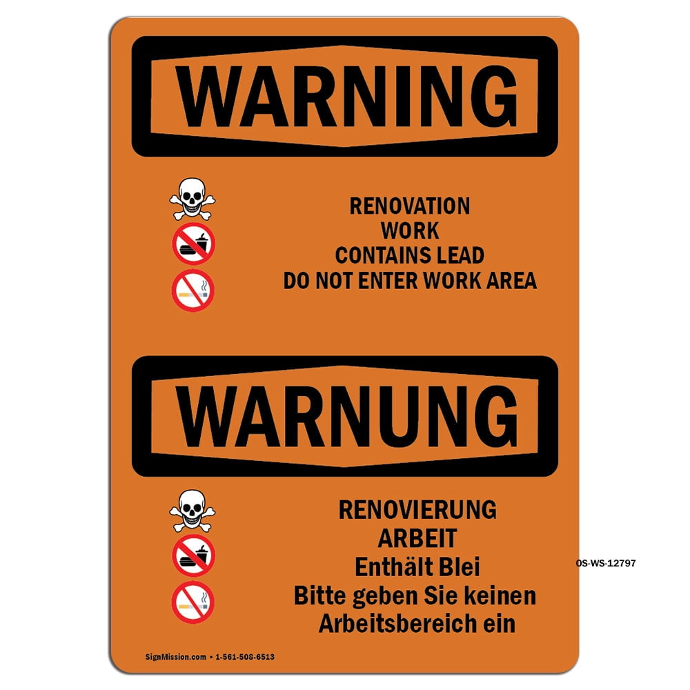 OSHA WARNING Sign - Renovation Work Contains Lead | Plastic Sign ...