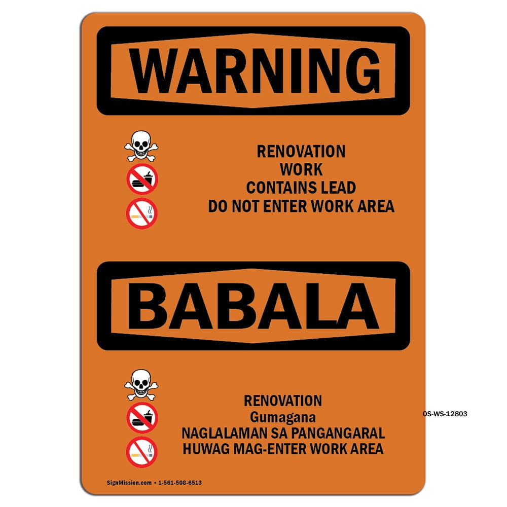OSHA WARNING Sign - Renovation Work Contains Lead | Plastic Sign ...