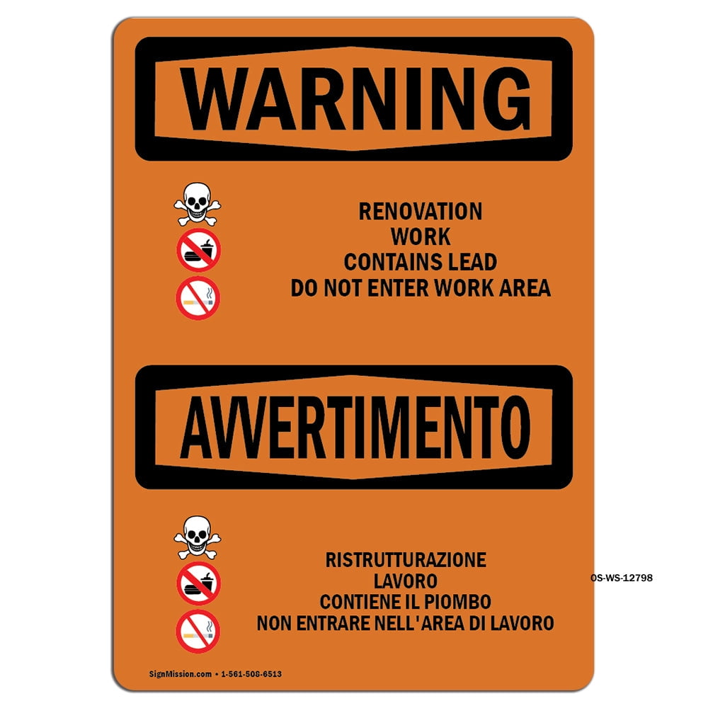 OSHA WARNING Sign - Renovation Work Contains Lead | Plastic Sign ...