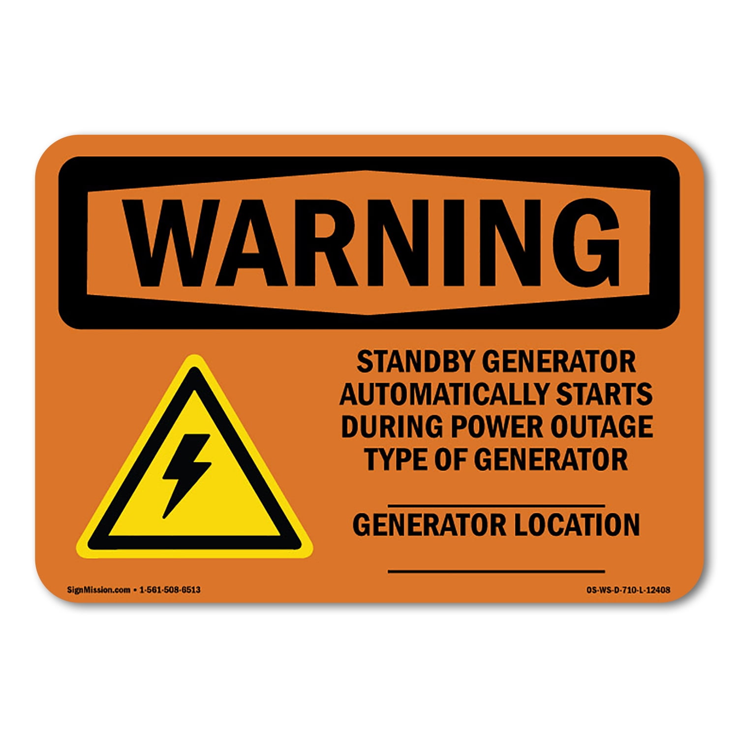 OSHA WARNING Sign - Standby Generator Automatically With Symbol | Decal ...