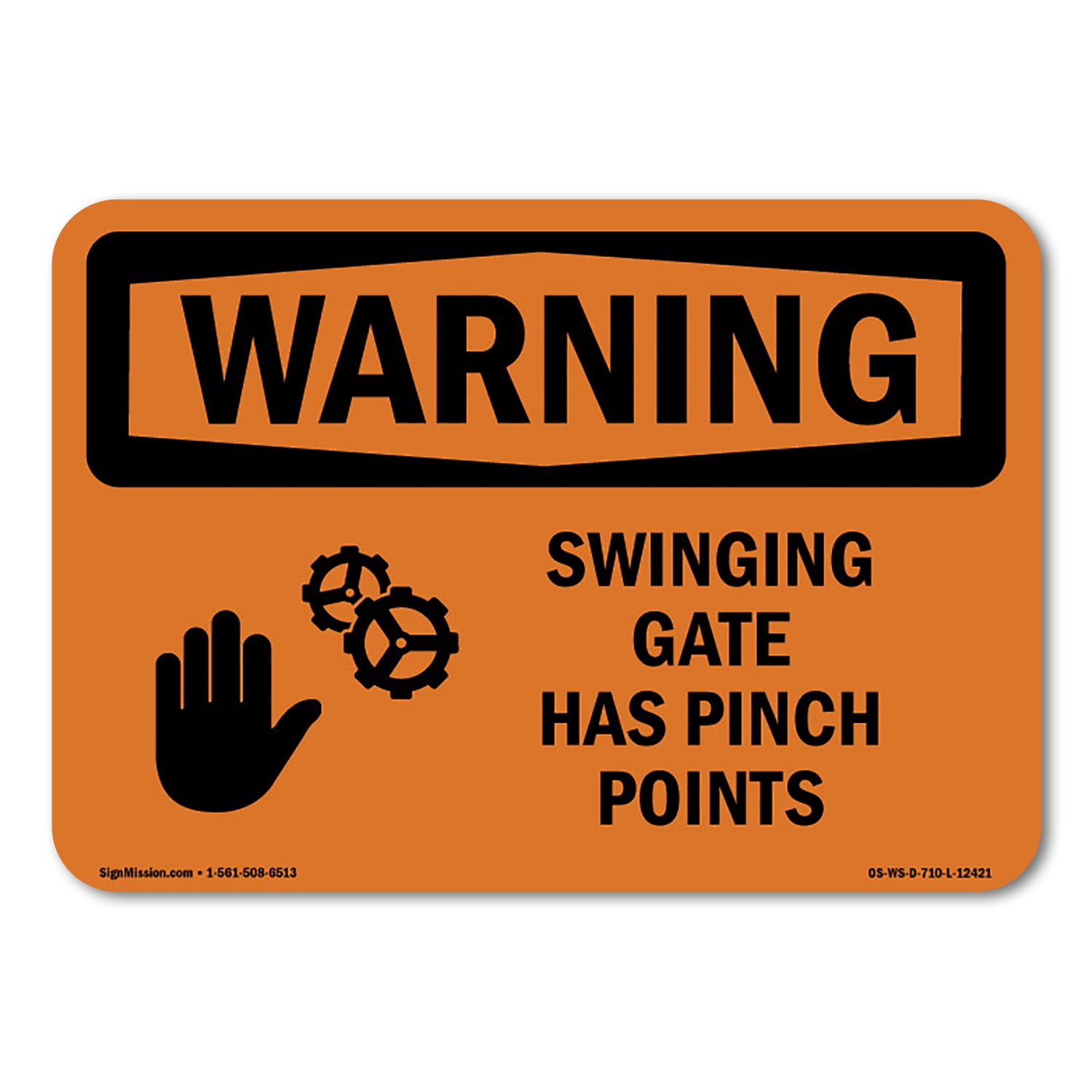 OSHA WARNING Sign - Swinging Gate Has Pinch Points With Symbol ...