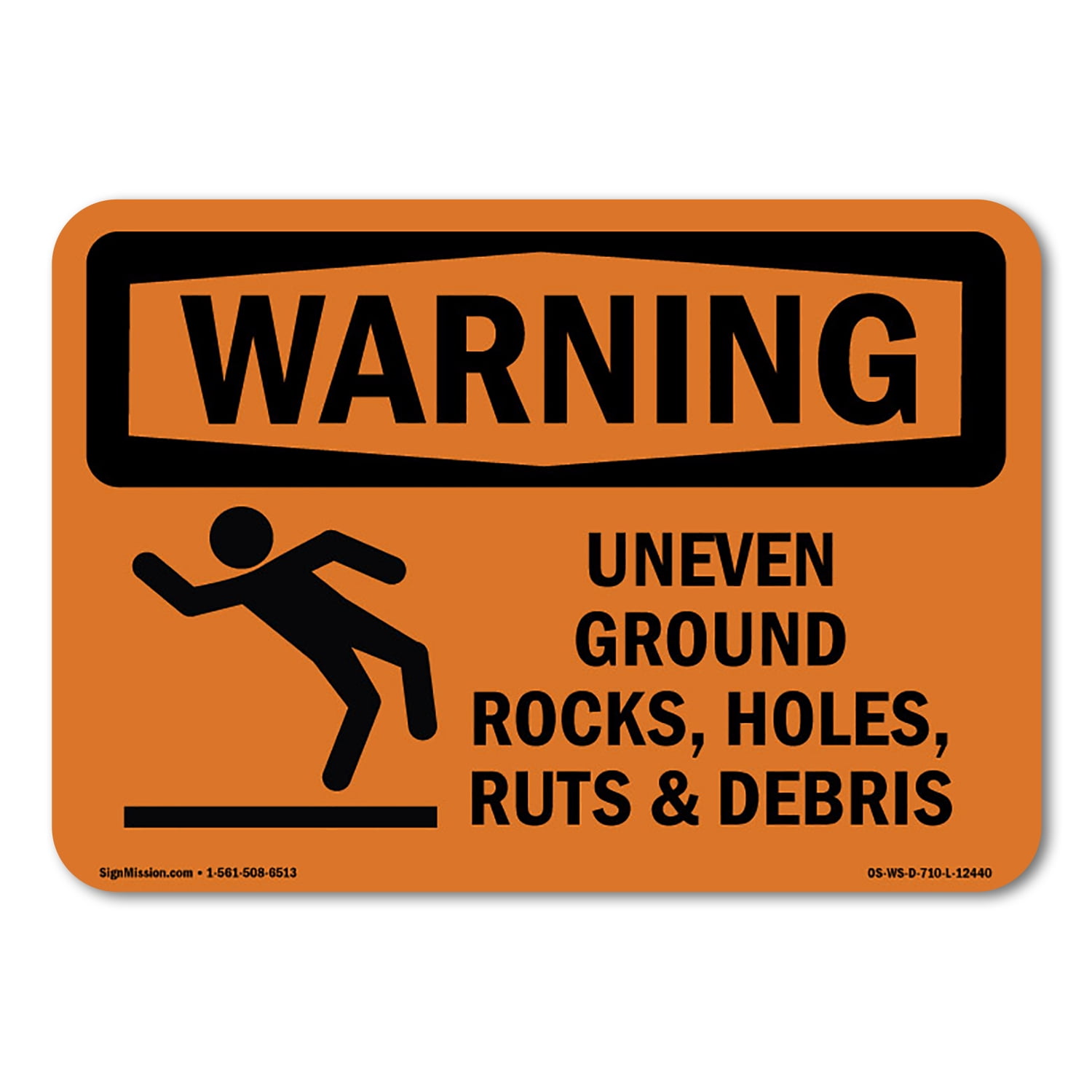 OSHA WARNING Sign - Uneven Ground Rocks Holes With Symbol | Decal ...