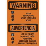 OSHA WARNING Sign - Wear Proper PPE Handling Acids Bilingual | Decal ...