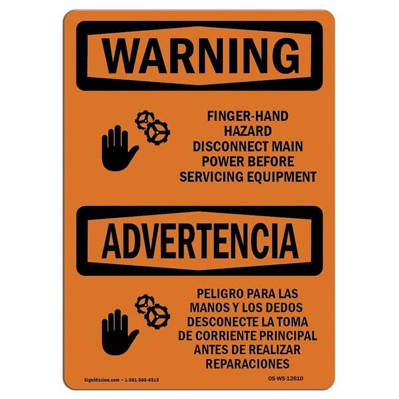 OSHA Warning Sign - Finger - Hand Hazard Bilingual - Walmart.com