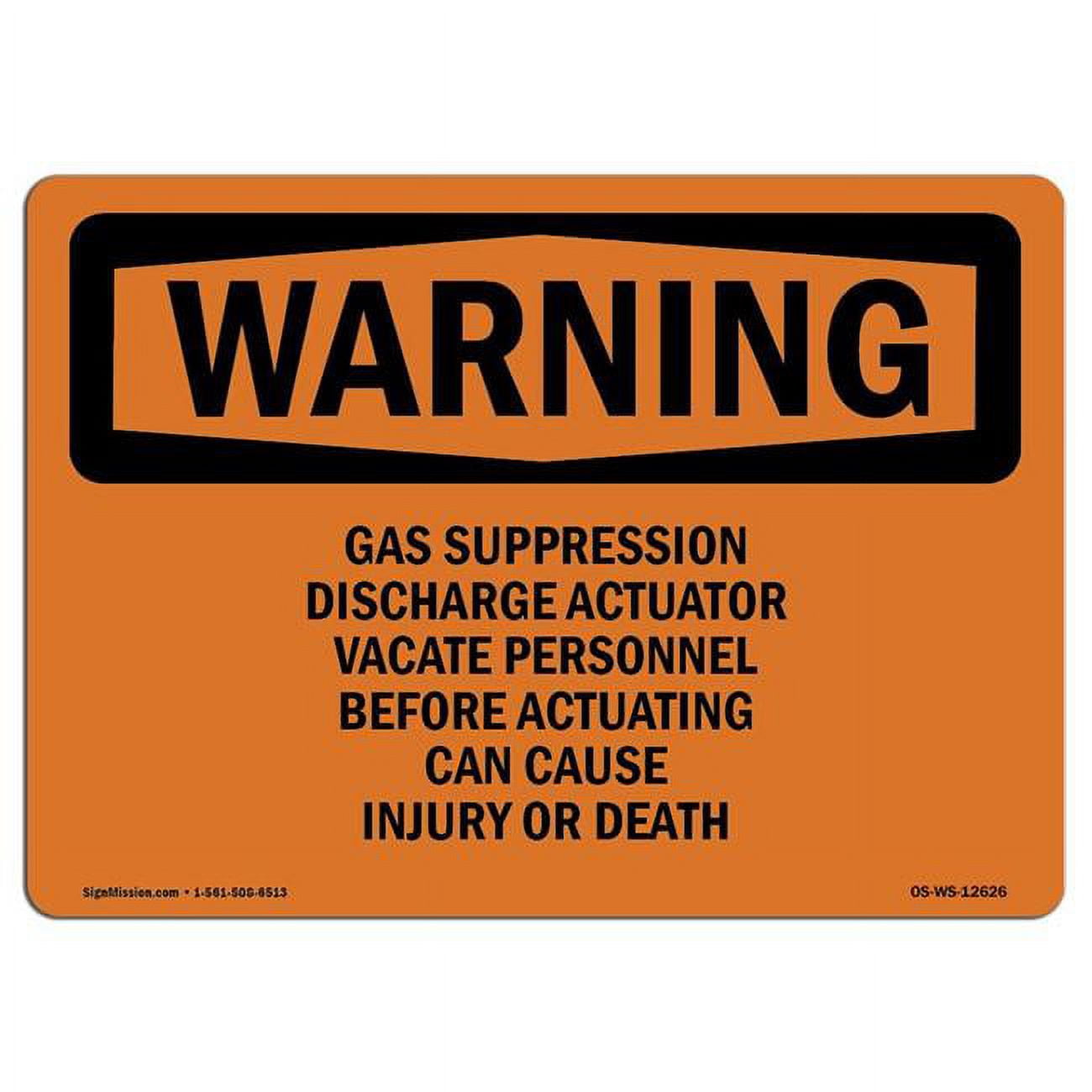 OSHA Warning Sign - Gas Suppression Discharge Actuator - Walmart.com
