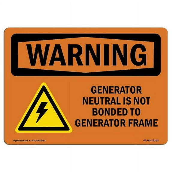 OSHA Warning Sign - Generator Neutral is Not Bonded with Symbol ...