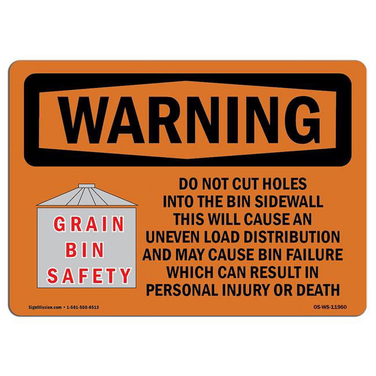 OSHA Warning Sign - Grain Bin Silo Safety - Walmart.com