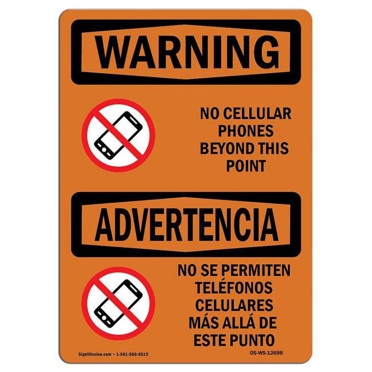 OSHA Warning Sign - No Cellular Phones Bilingual - Walmart.com