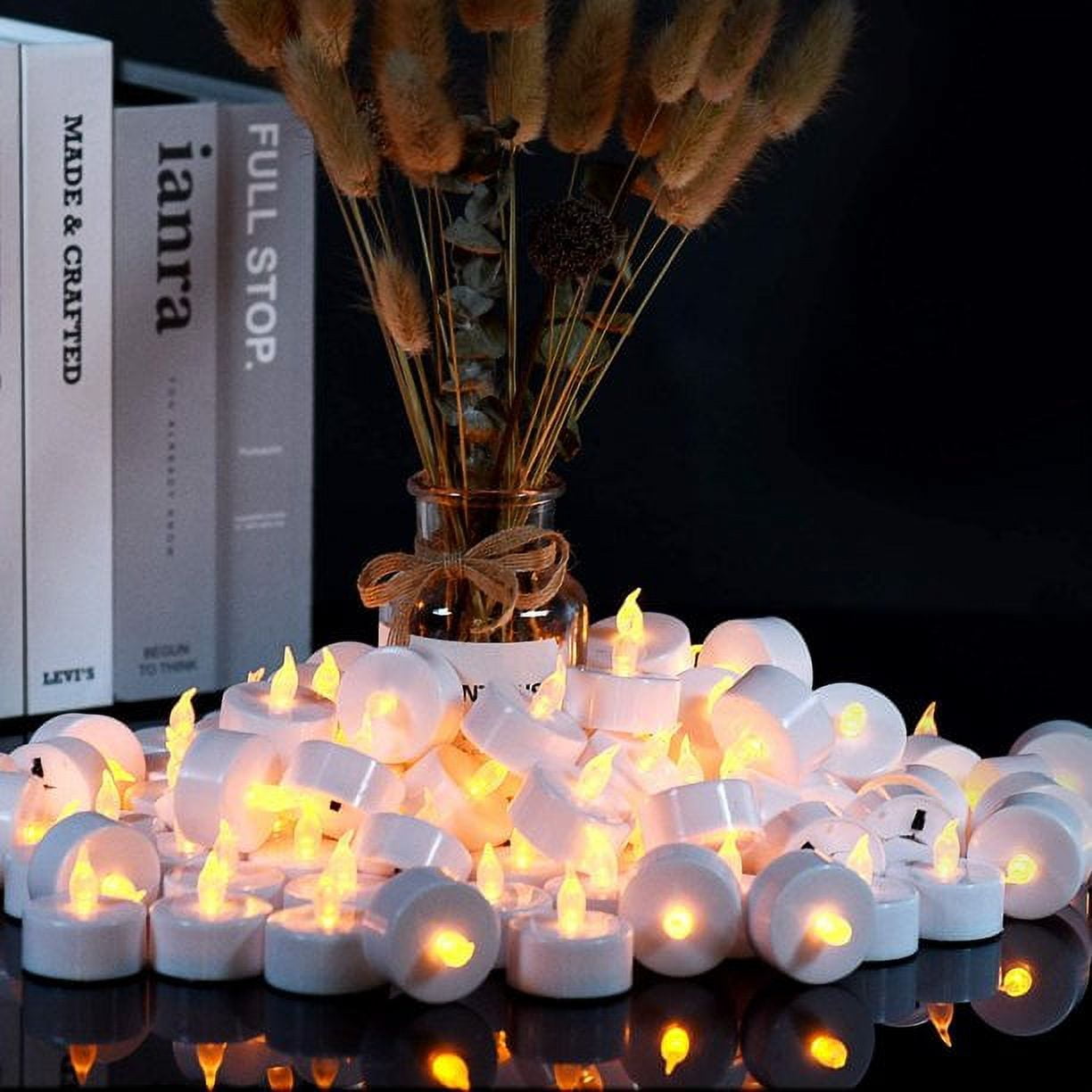 OSHINE 100Pack Flameless LED Tea Lights, Flickering, Battery Operated ...