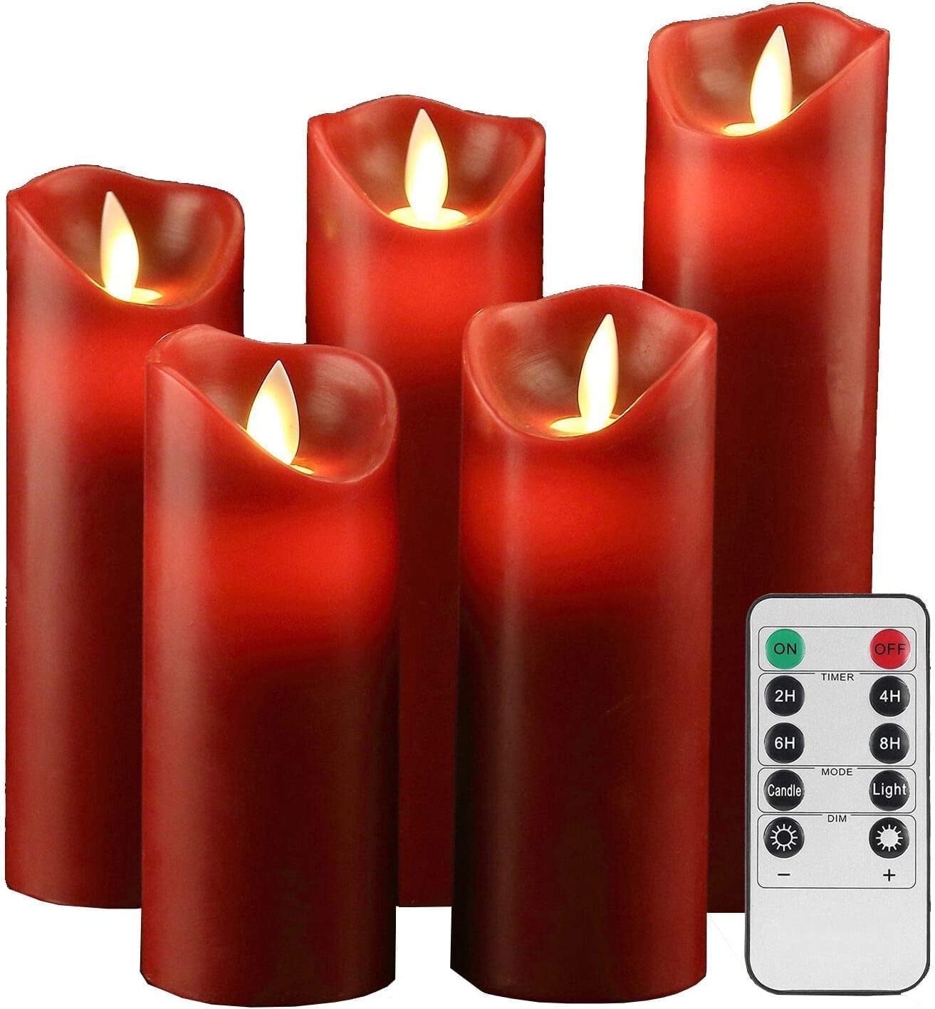 Oshine Red Flameless LED Candles, 5-Pack, Real Wax, Flickering Flame ...
