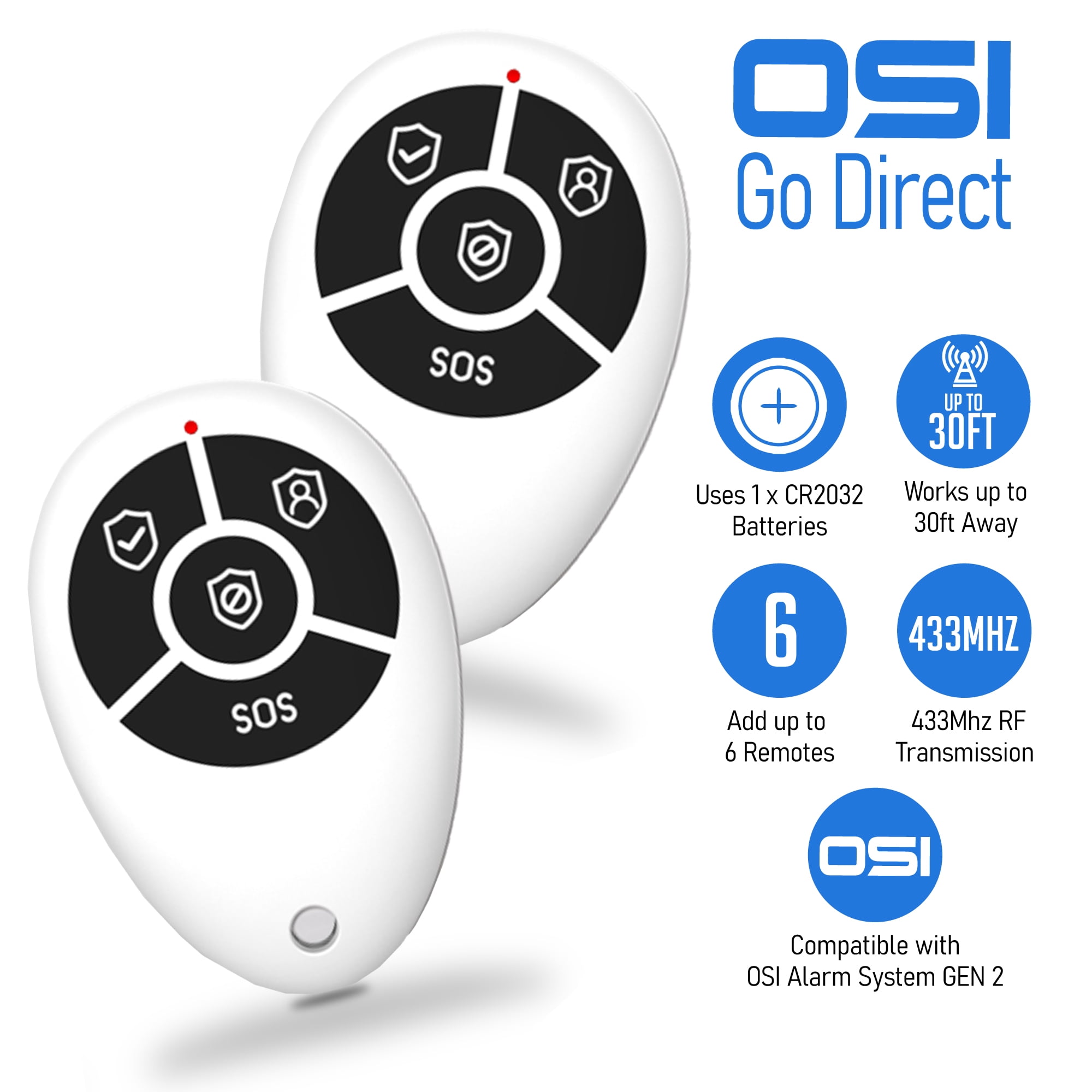 OSI Alarm Remote Controller Gen 2 (2-Pack) - Accessory for OSI Smart ...