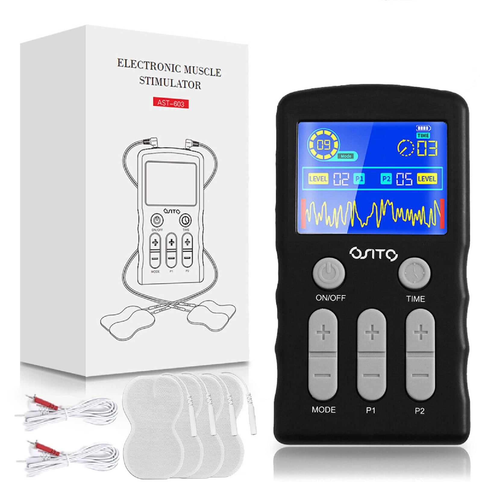 OSITO TENS Unit Muscle Stimulator Rechargeable Electronic Pulse Massager, 25 Modes EMS Massage ...