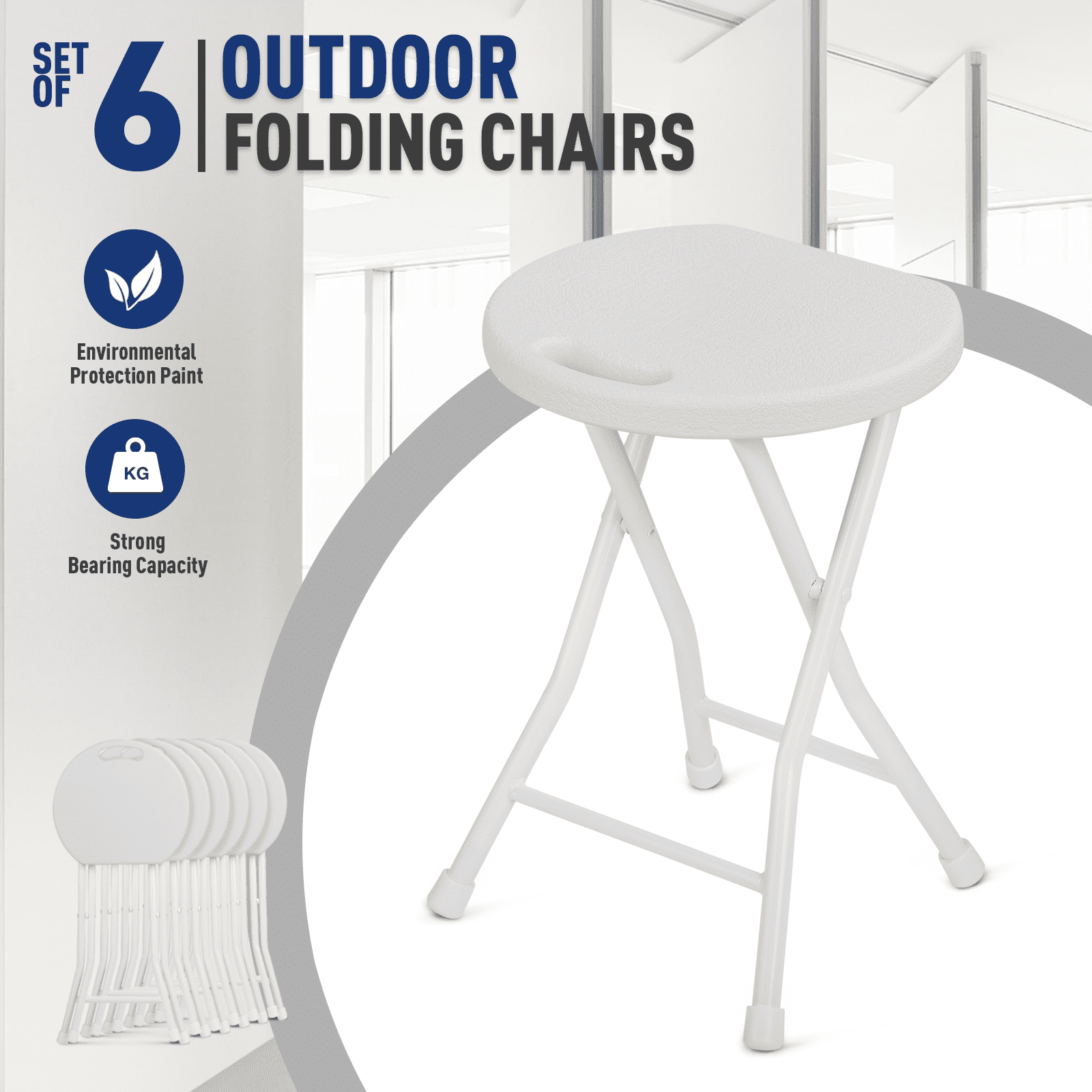 OSM 18-Inch Foldable Round Stool with Handle, Set of 6, Sturdy 230 lbs ...