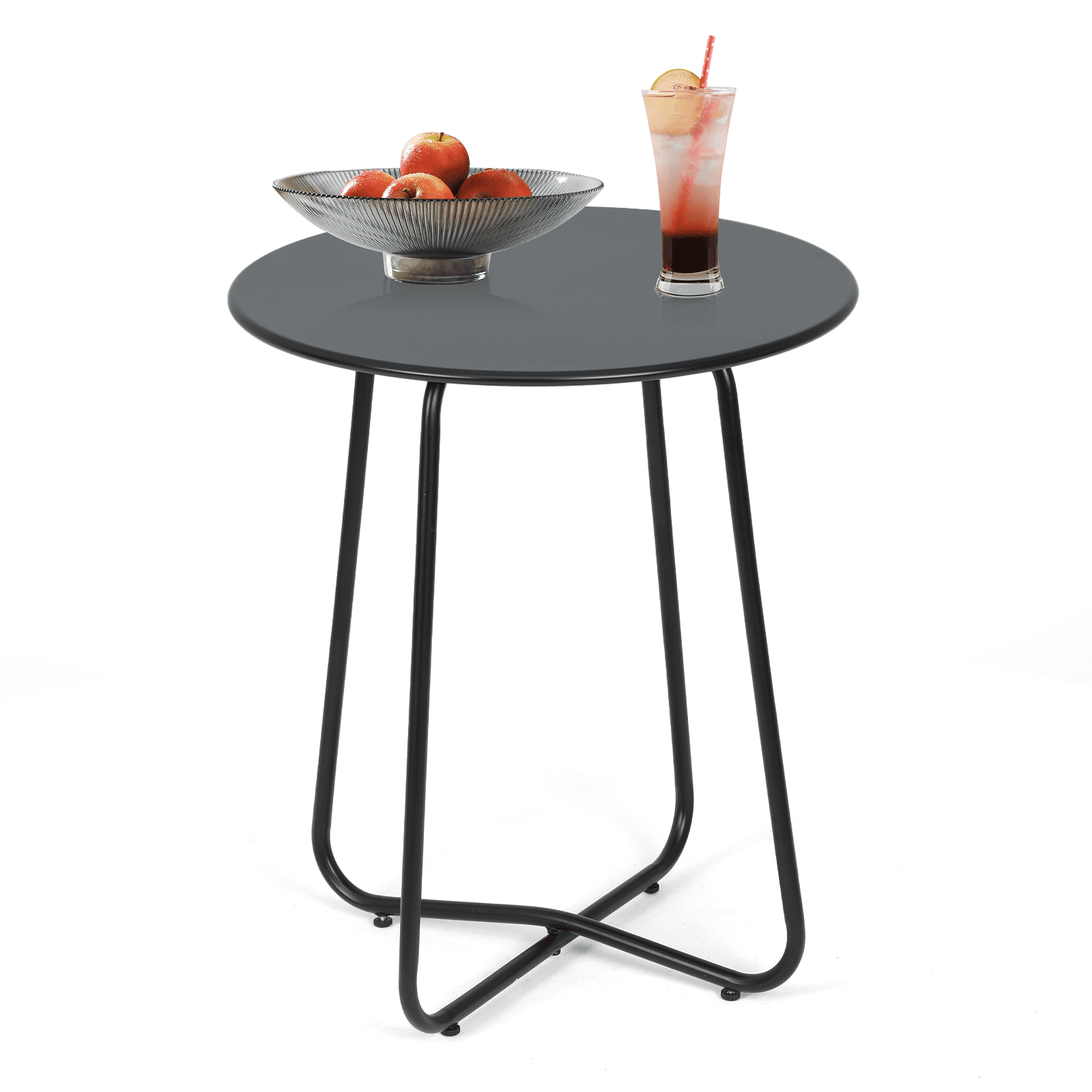 OSM 24-Inch Round Outdoor Patio Side Table, Small Metal End Table ...