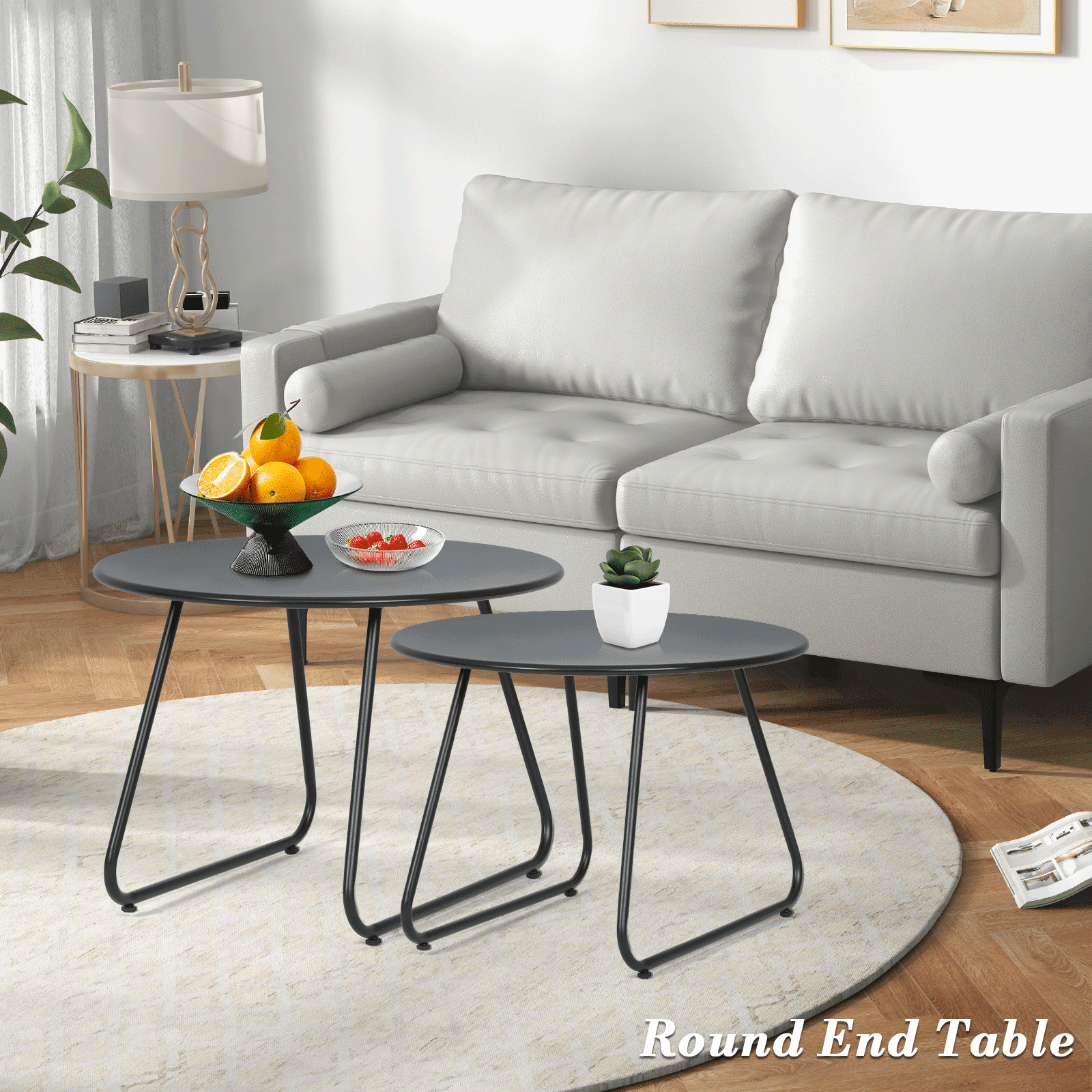 OSM Outdoor Nesting Side Tables Set of 2, Round Weather-Resistant Steel ...