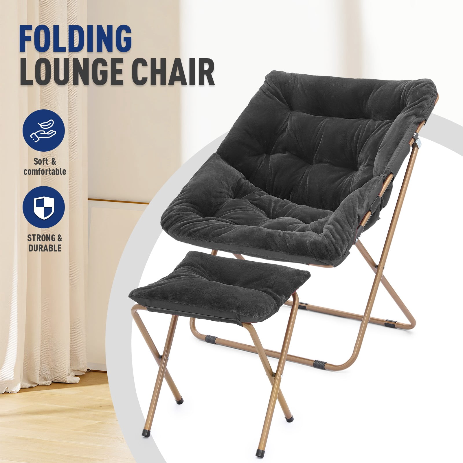 OSM Square Saucer Chair with Ottoman, Furry Cozy Seat for Teens Adults ...