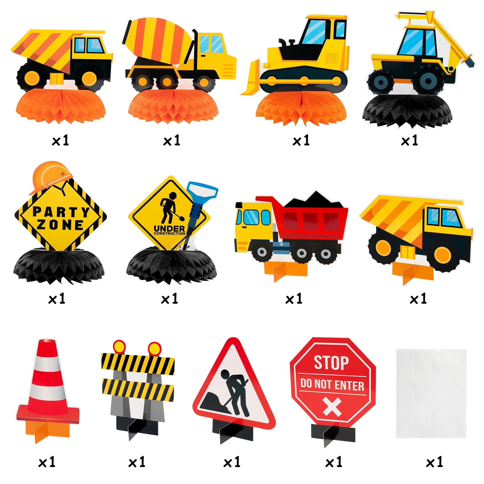 12Pcs Construction Theme Honeycomb Centerpieces,Vehicle Table Topper ...