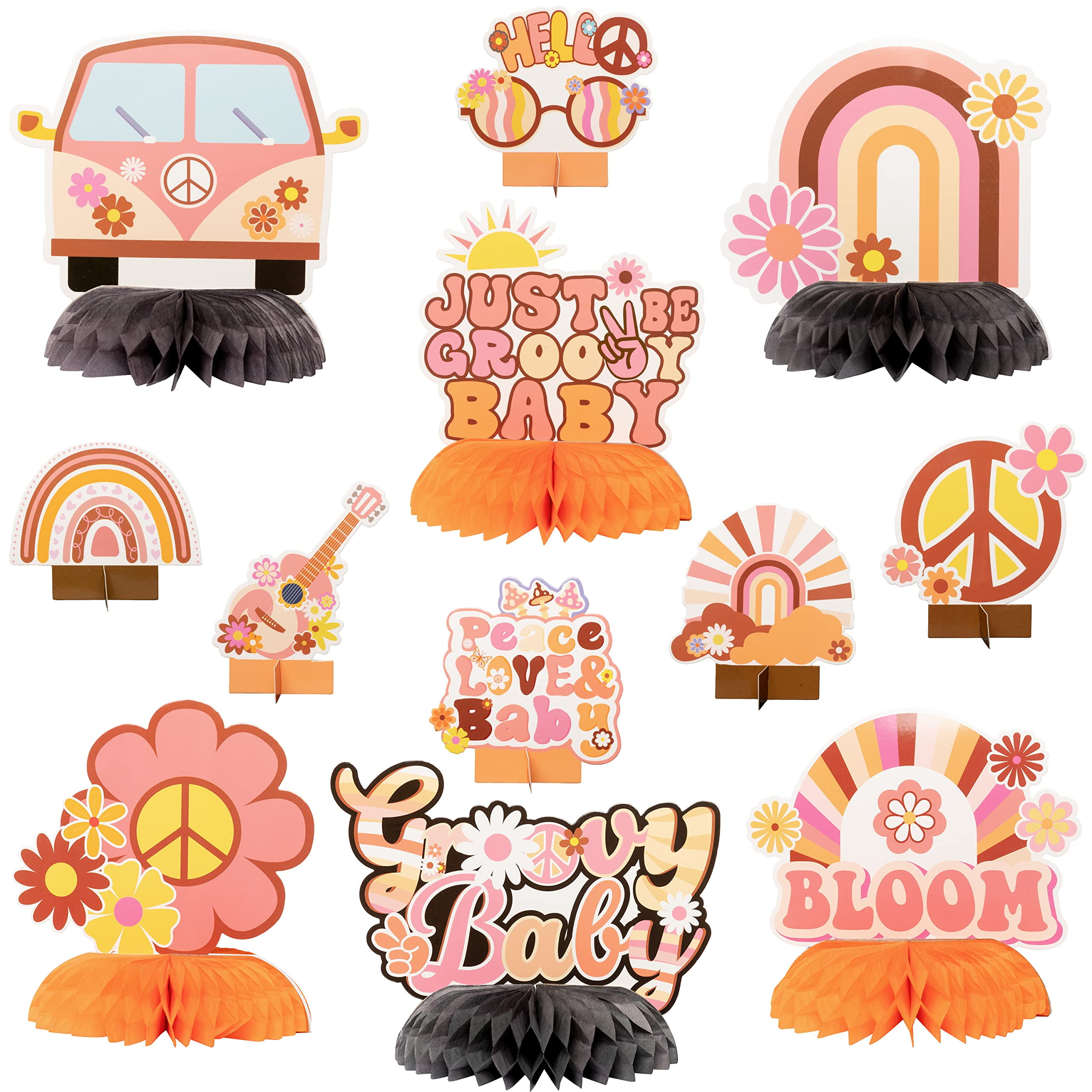 OSNIE 12Pcs Groovy Retro Hippie Boho Themed Honeycomb Centerpieces ...