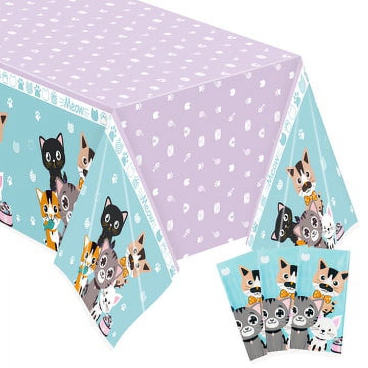 OSNIE 3Pcs Cat Party Tablecloths Disposable Plastic Waterproof ...