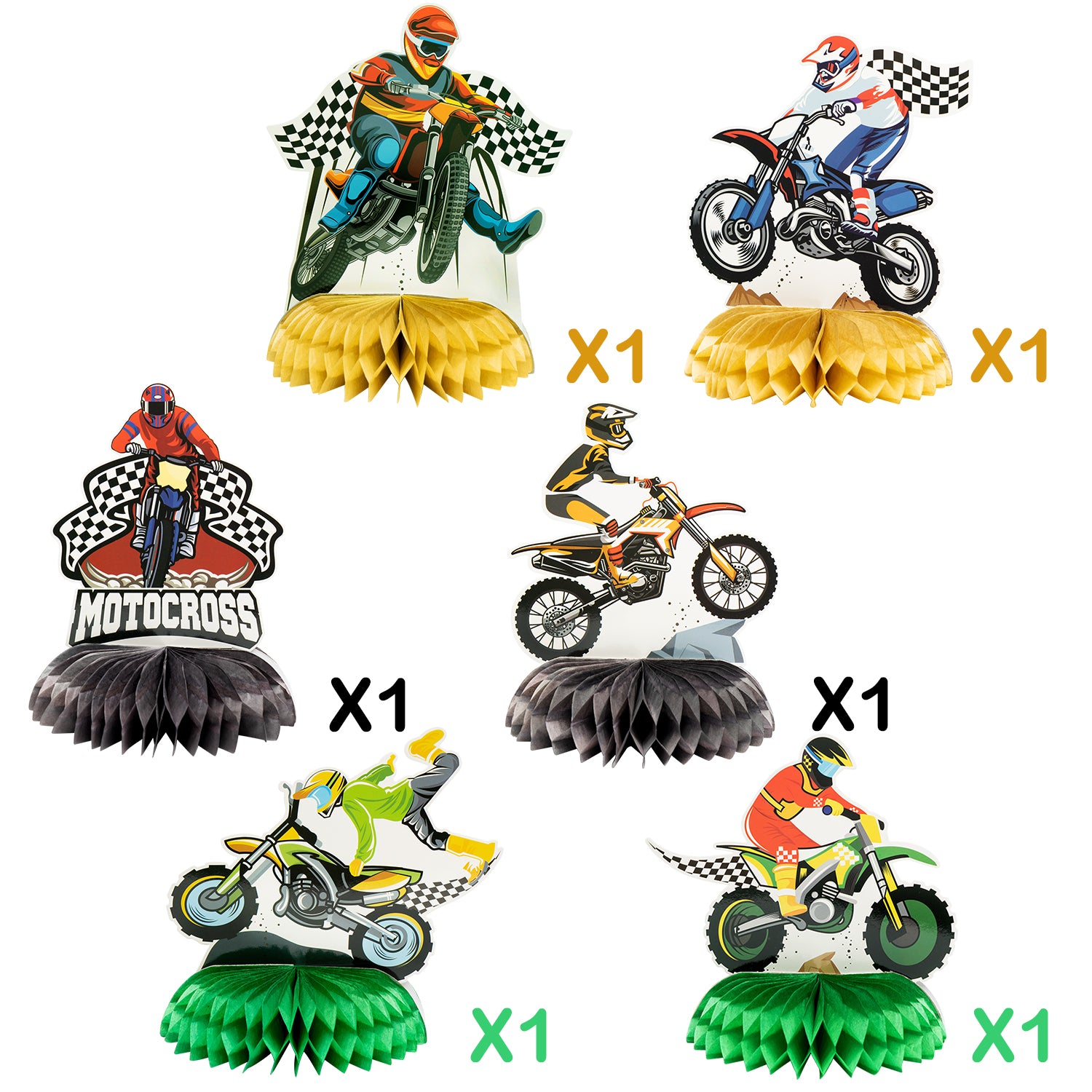 OSNIE 6Pcs Dirt Bike Honeycomb Centerpieces Table Topper, Checkered ...