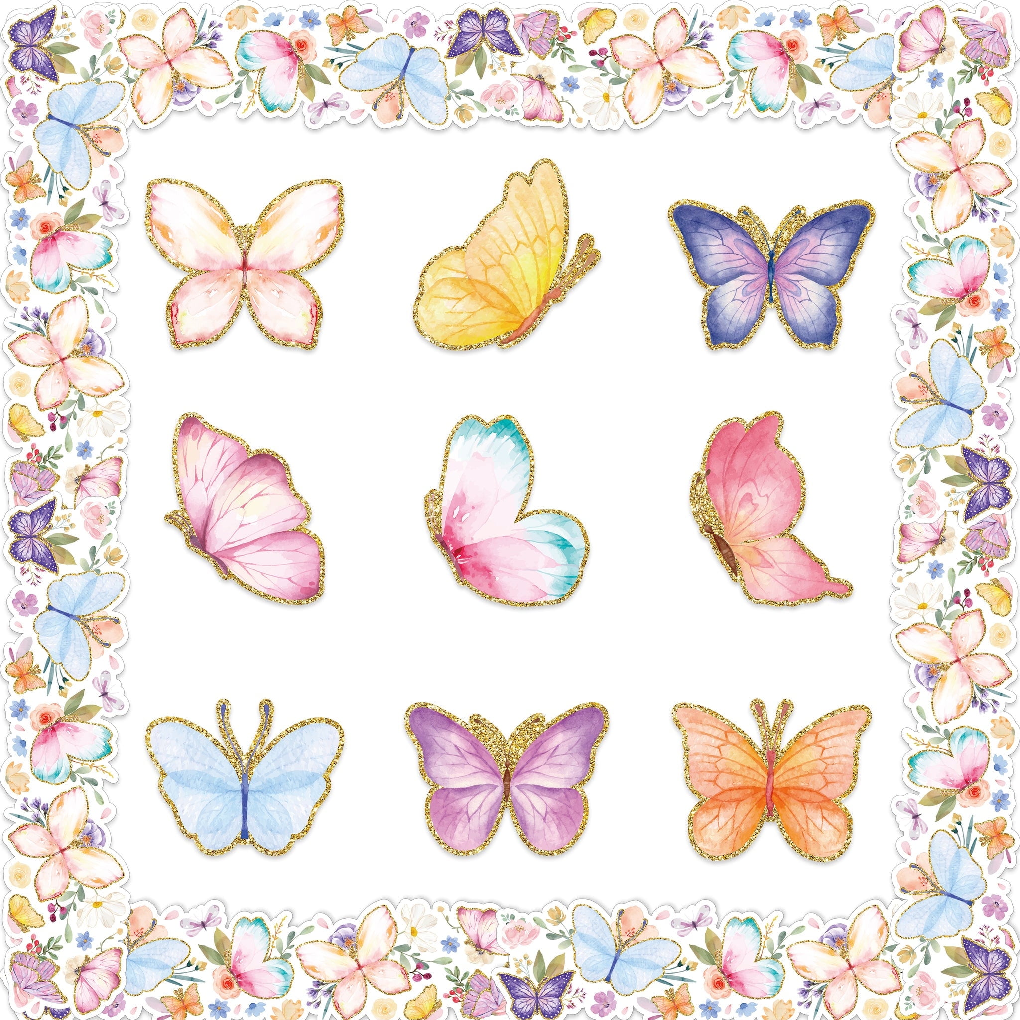 OSNIE 72Pcs Butterfly Cutouts Bulletin Board Decor Set Watercolor ...