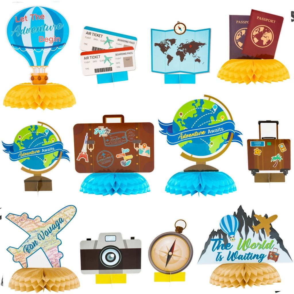 Haooryx Travel Themed Honeycomb Centerpieces Table Toppers, 12Pcs ...