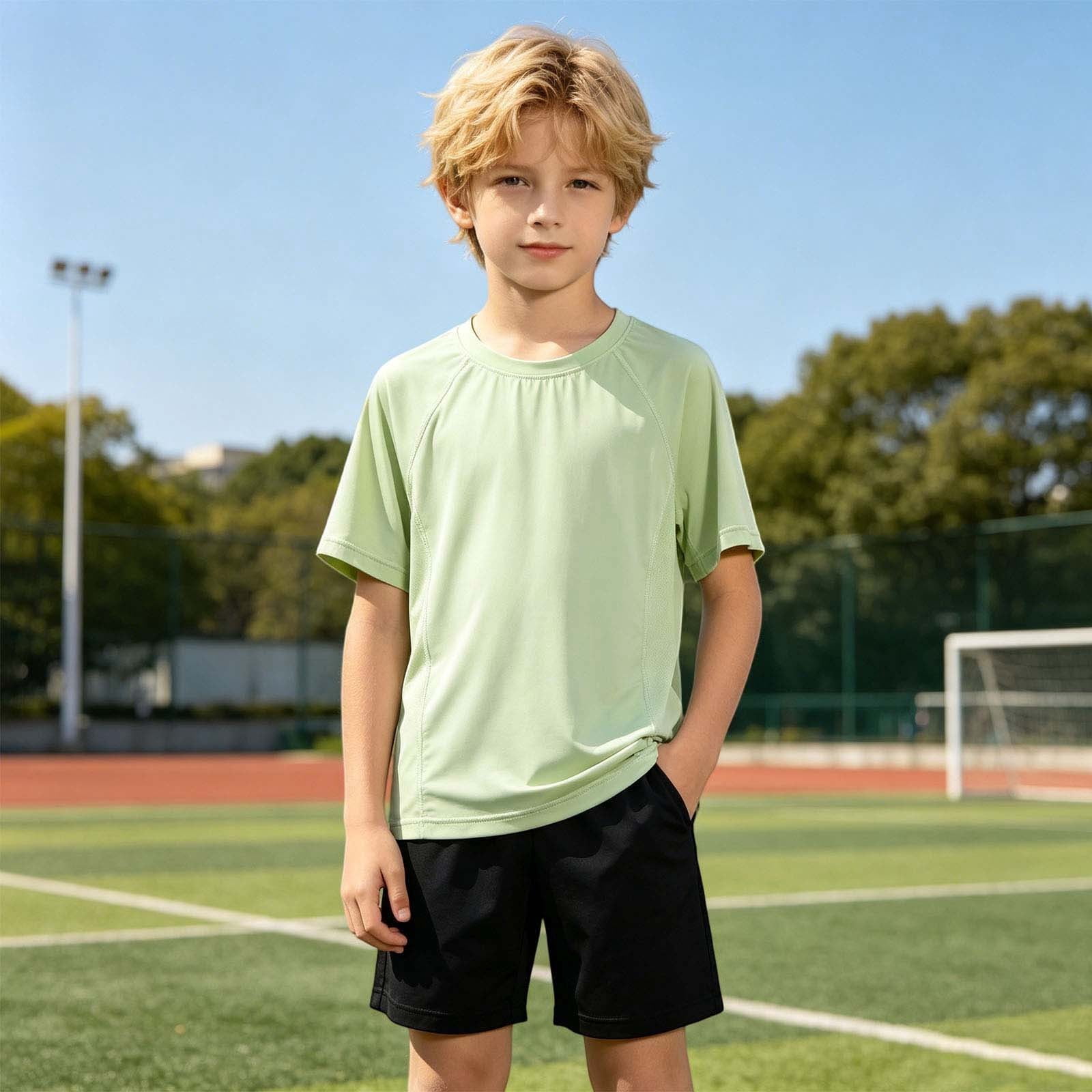 OSOLU Children Boys T-Shirts Ice Silk Short Sleeve Solid Color Crew ...