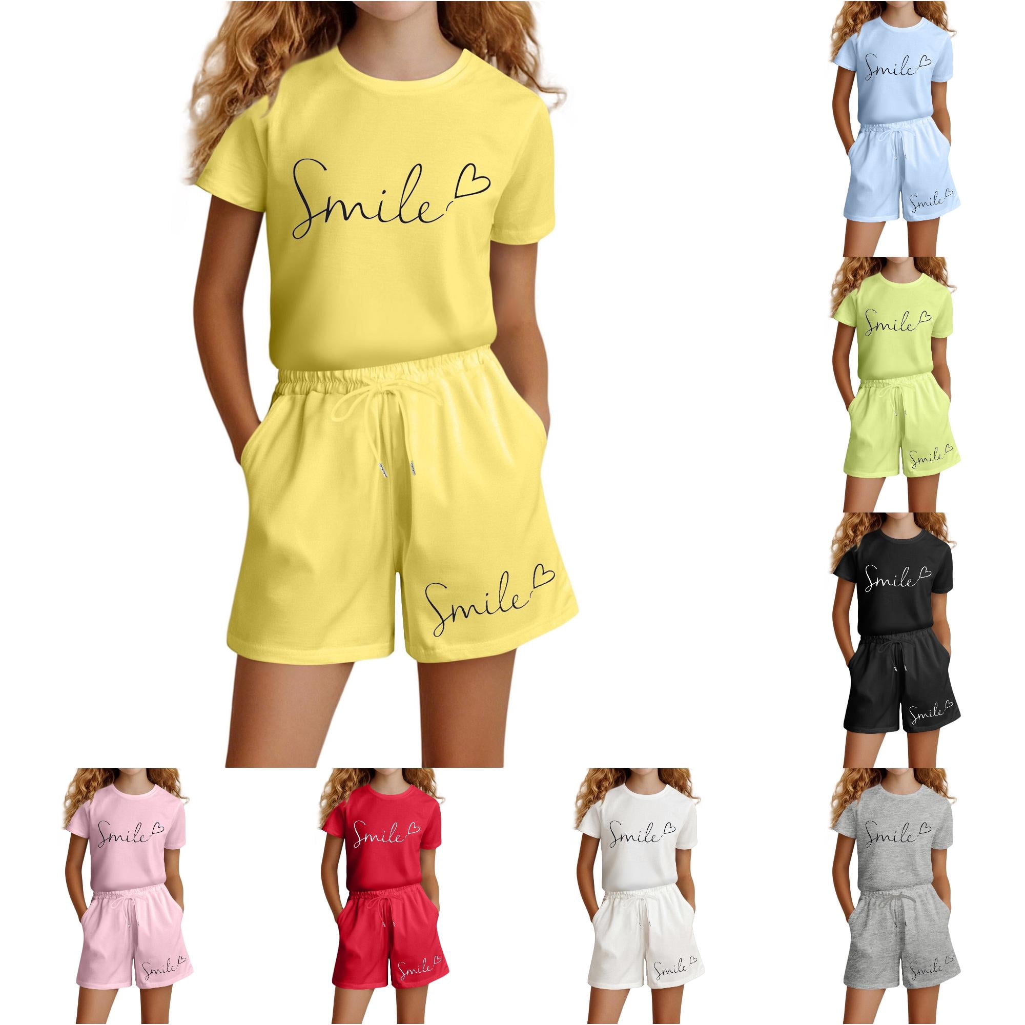 OSOLU Children Girls Outfits Summer Casual Short Sleeve Crew Neck ...