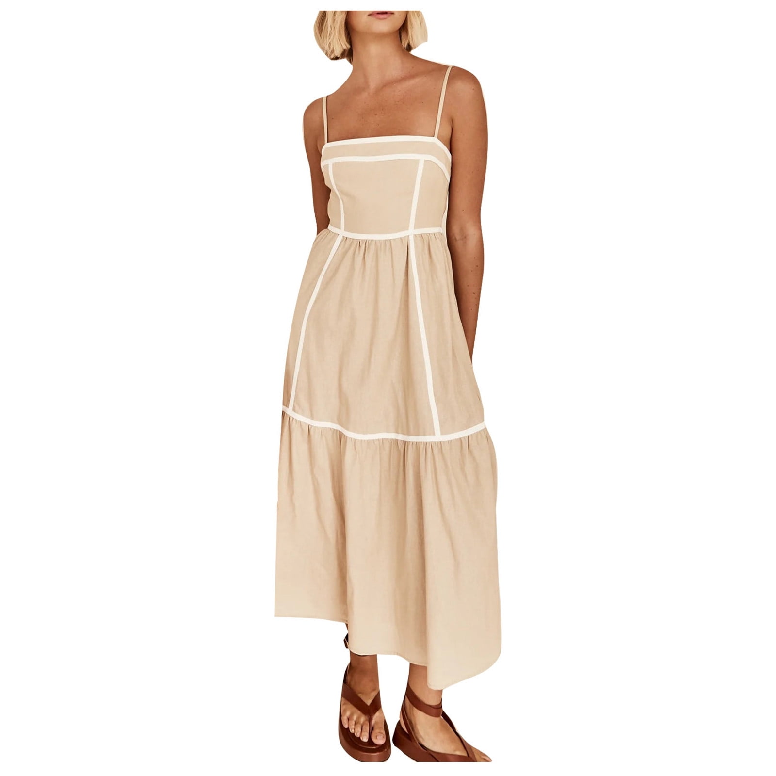 OSOLU Dresses Solid Color Ladies Summer Women Fresh Sweet Mid-Length A ...
