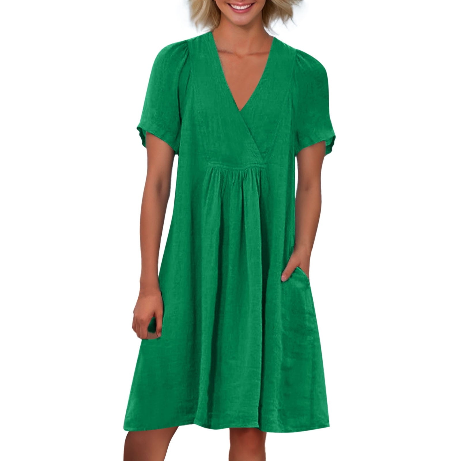 OSOLU Dresses Solid Color Summer Women Casual Loose Fashion Retro Linen ...
