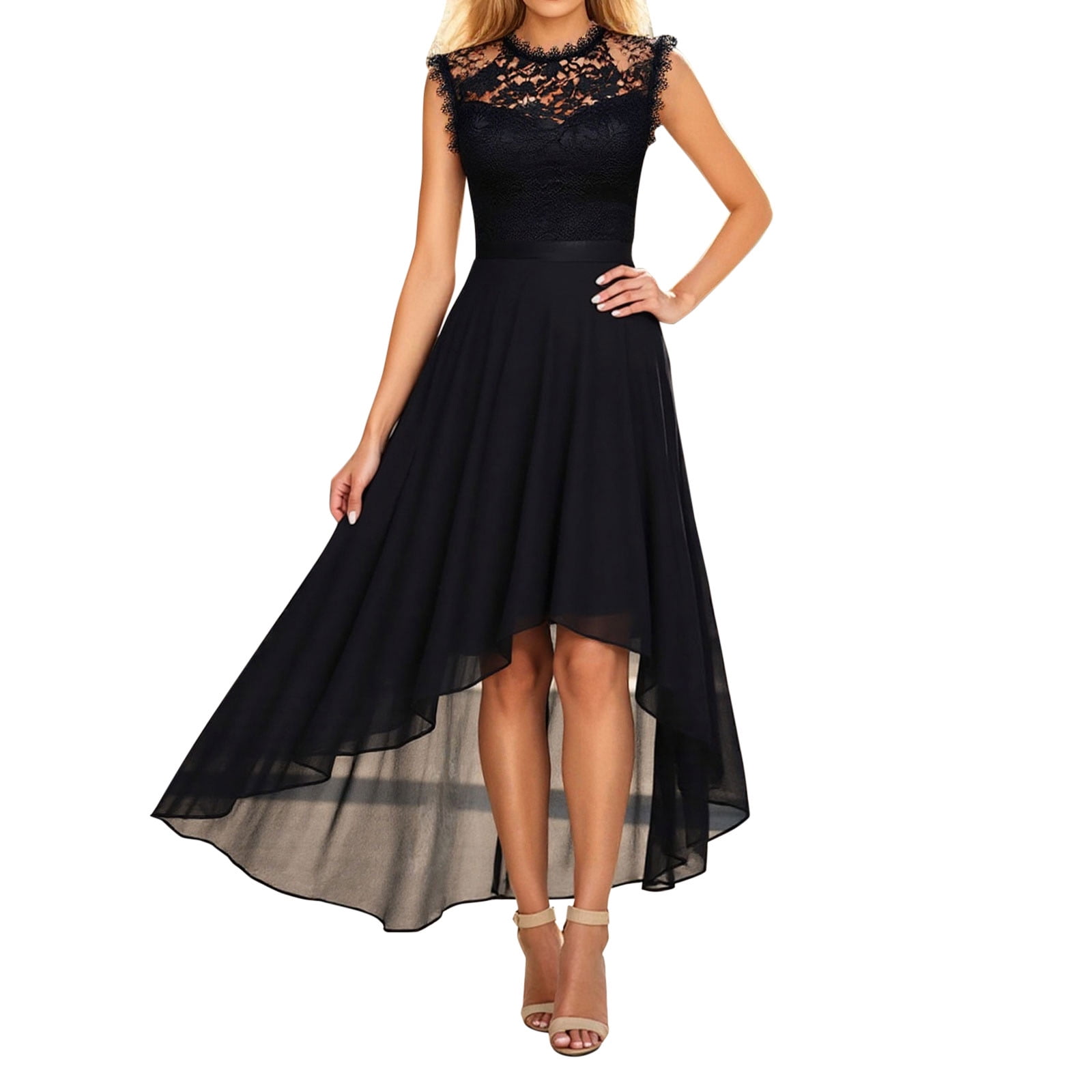 OSOLU Dresses Solid Color Women Elegant Neck Floral Lace Formal Wedding ...