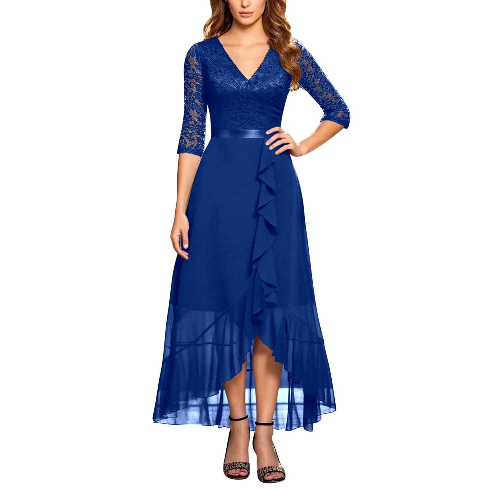 OSOLU Dresses Solid Color Women Elegant Neck Floral Lace Formal Wedding ...