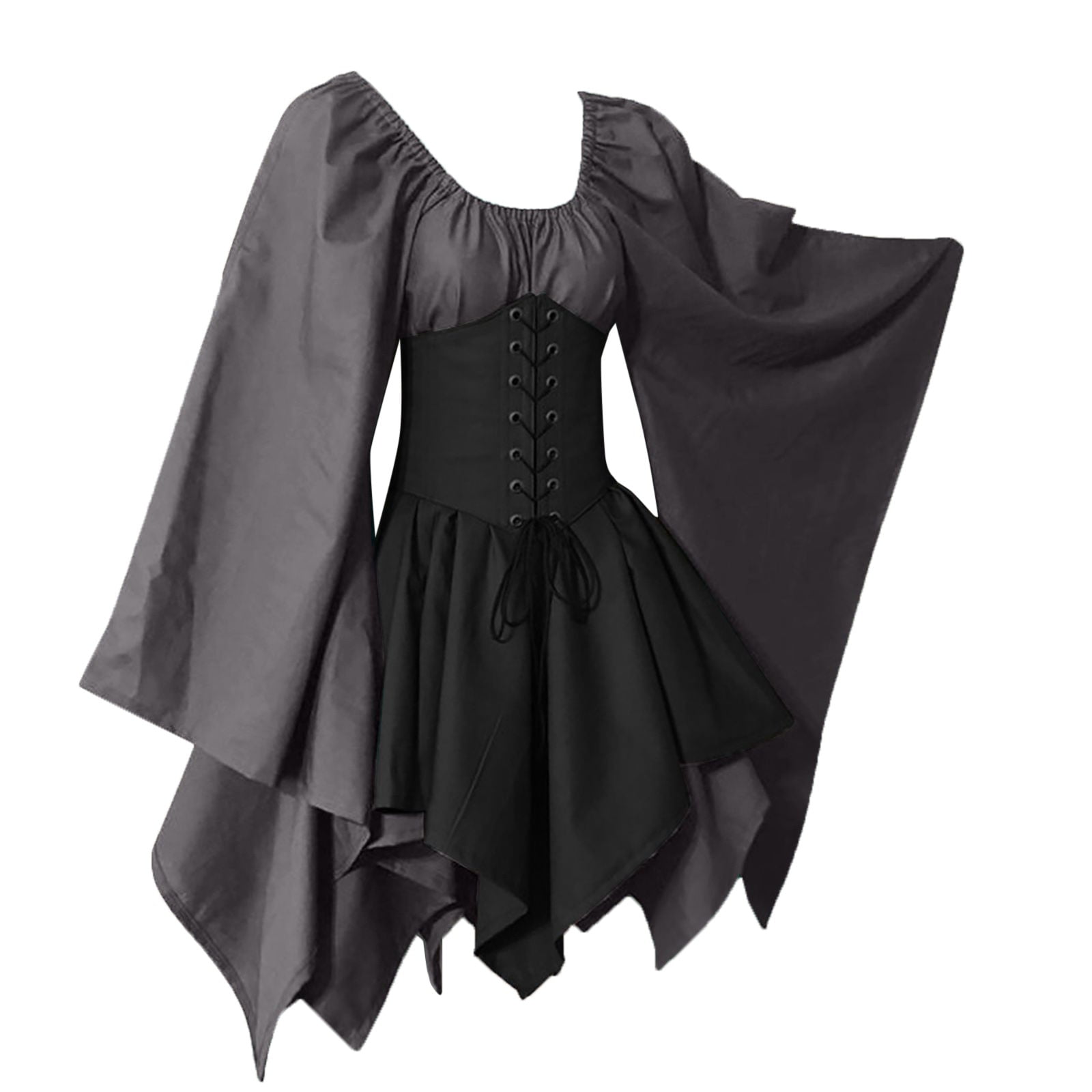 OSOLU Dresses Solid Color For Women Trumpet Sleeve Irish Shirt Dress ...