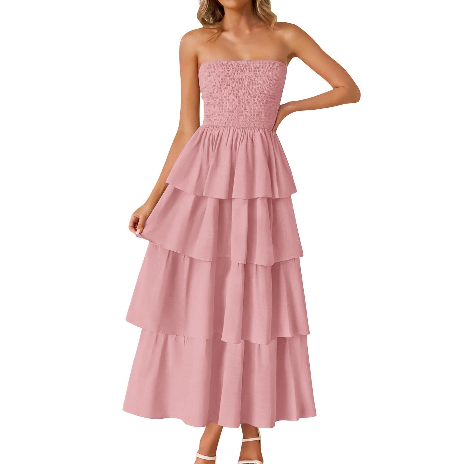 OSOLU Dresses Solid Color Women‘s Summer Boho Strapless Maxi Dress 2025 ...