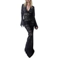 OSOLU Dresses Women Casual Solid Color Lace Dress Long Irregular Flared ...