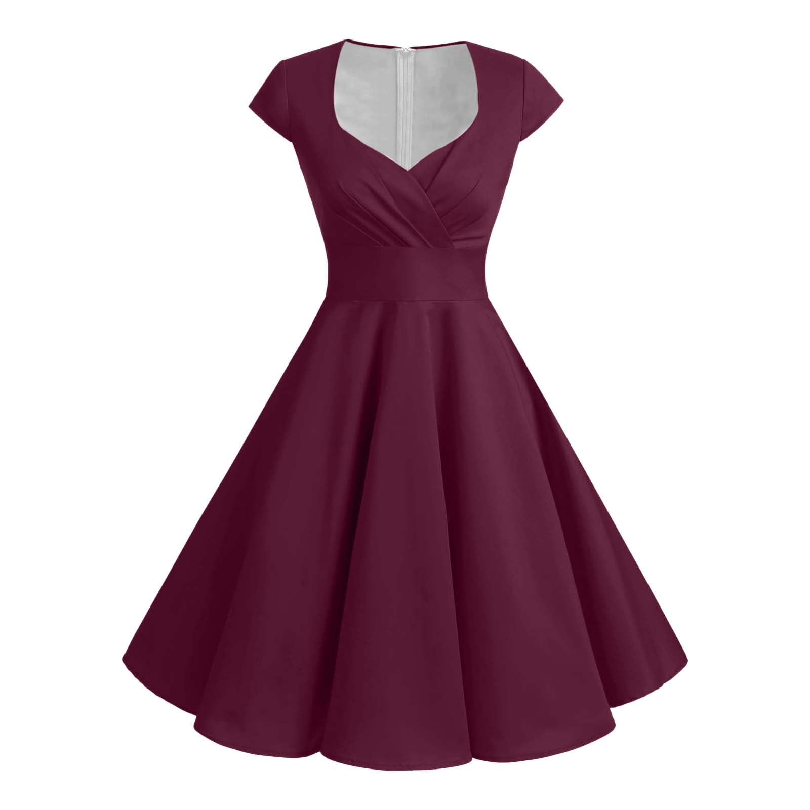 OSOLU Dresses Women Solid Color Casual Vintage Swing Party Dress ...