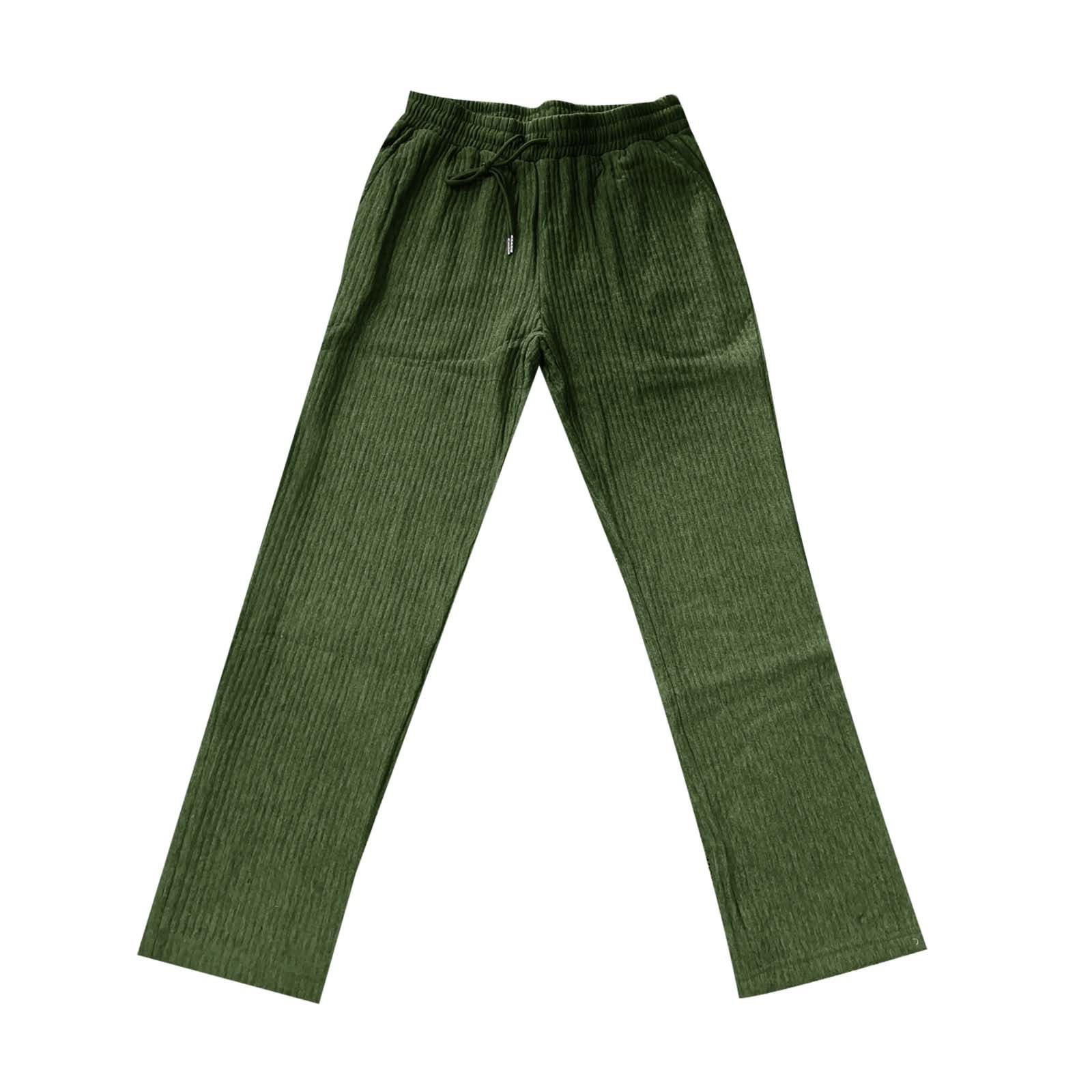 OSOLU Men's Cozy Loose Straight Tube Vertical Stripes Medium High Waist Wide Leg Pants Trousers ...