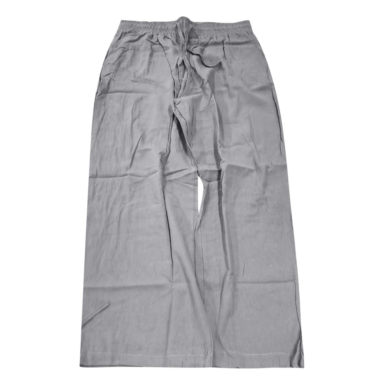 OSOLU Solid Color 2025 Summer Men's Linen Leisure Leg Pocket Rope Loose ...