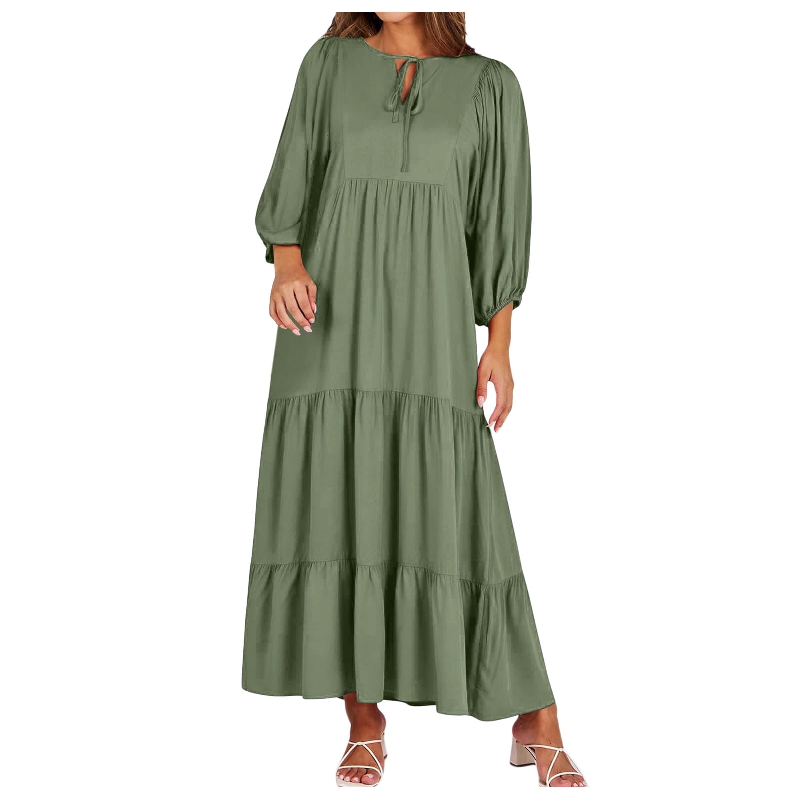 OSOLU Solid Color 2025 Summer Women Boho Maxi Dresses V-Neck Puff ...