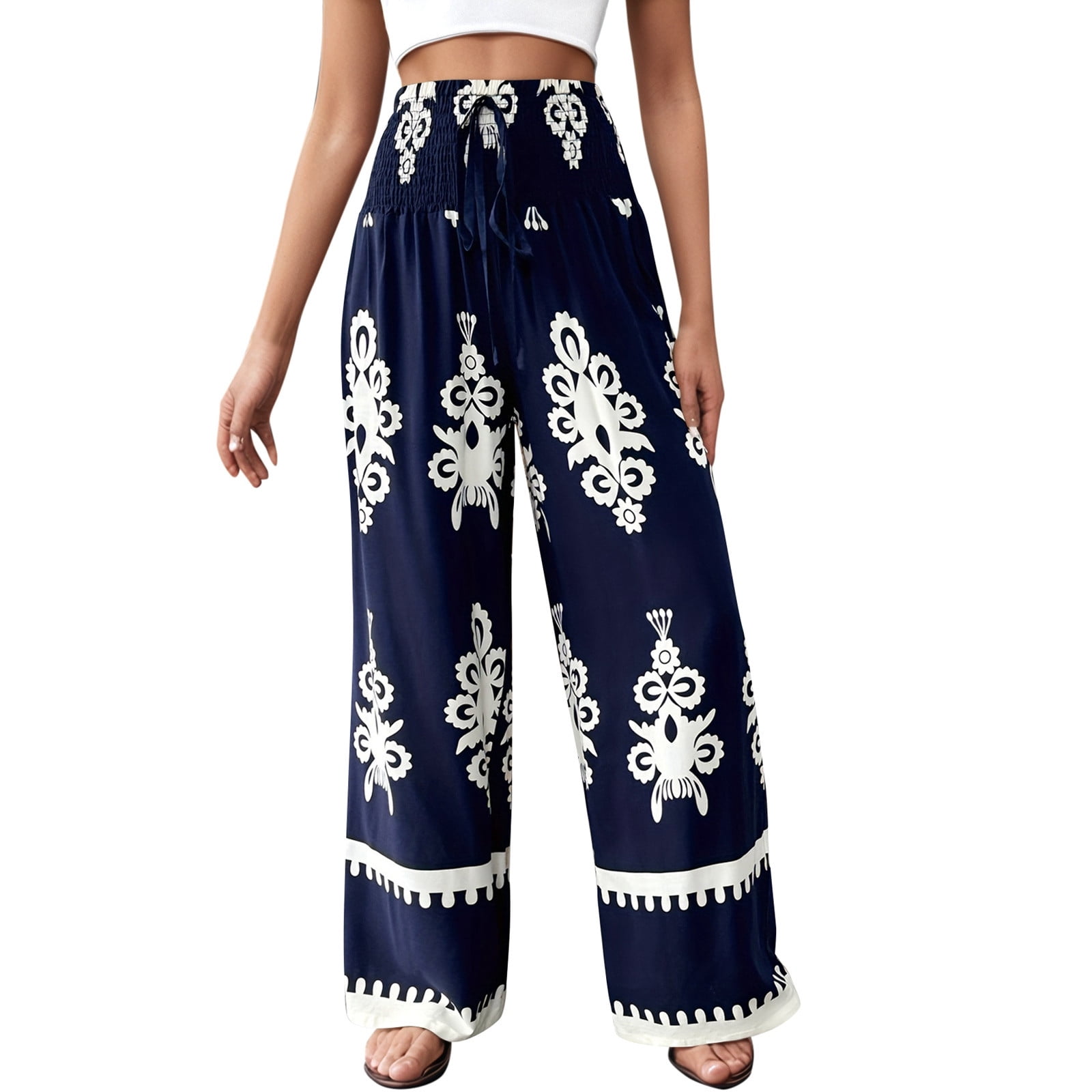 OSOLU Solid Color High Cut Flare Wide Leg Straight Leg Long Boot Cut Leg Pants For Women Fall ...